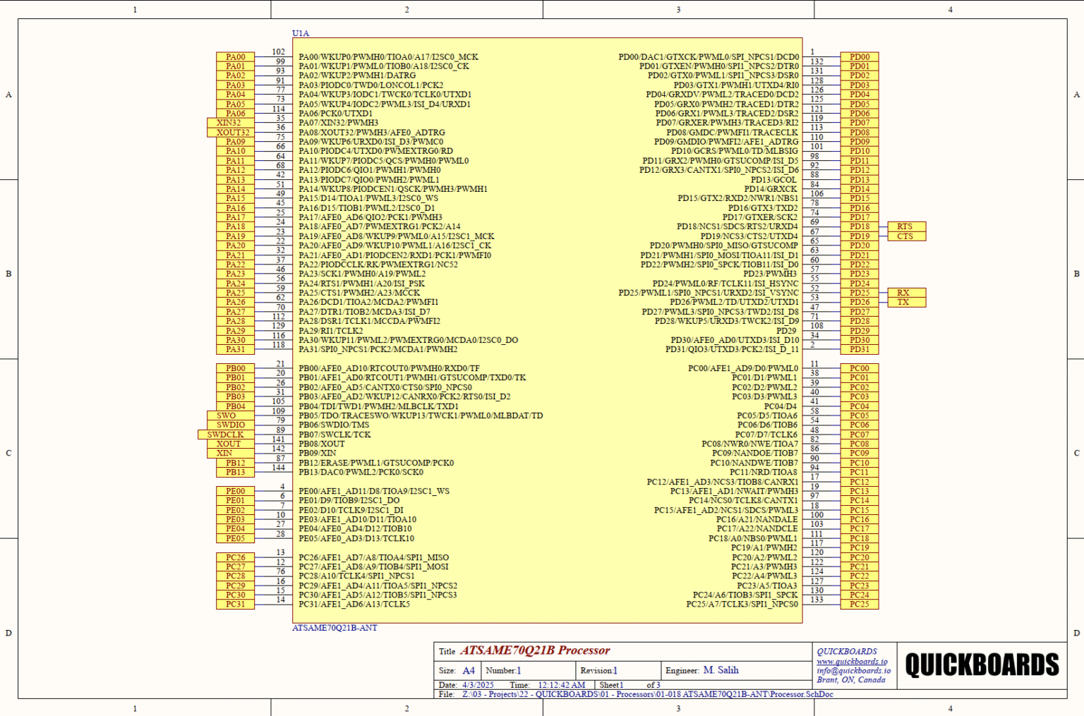 ATSAME70Q21B Reference Schematic Design - Quickboards