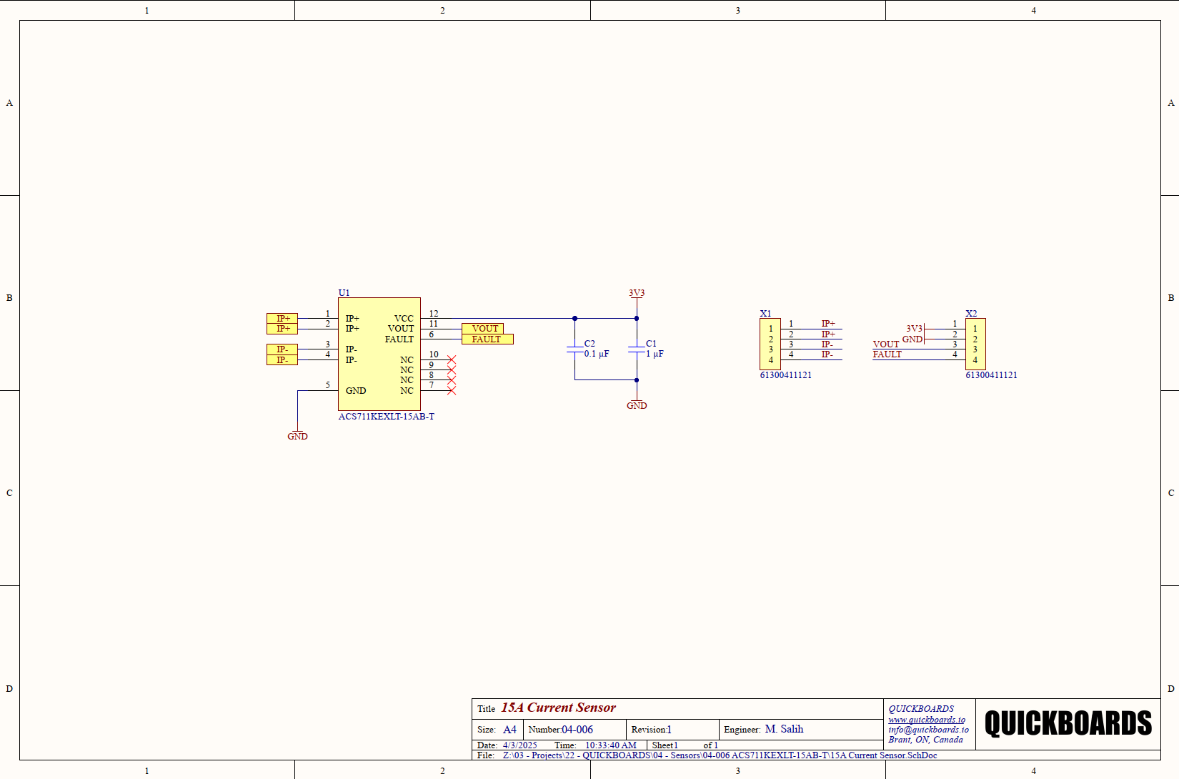 ACS711KEXLT-15AB-T 15A Current Sensor Reference Schematic Design ...
