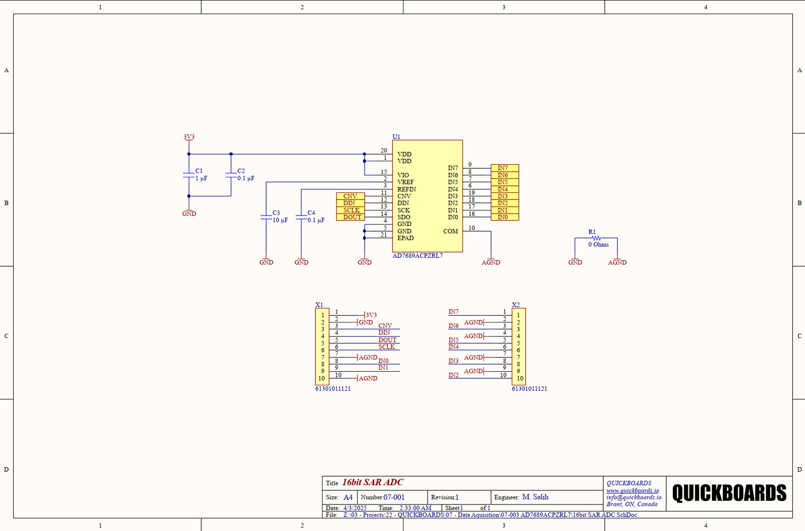 AD7689ACPZRL7 Reference Schematic Design | 16-bit SAR ADC Guide